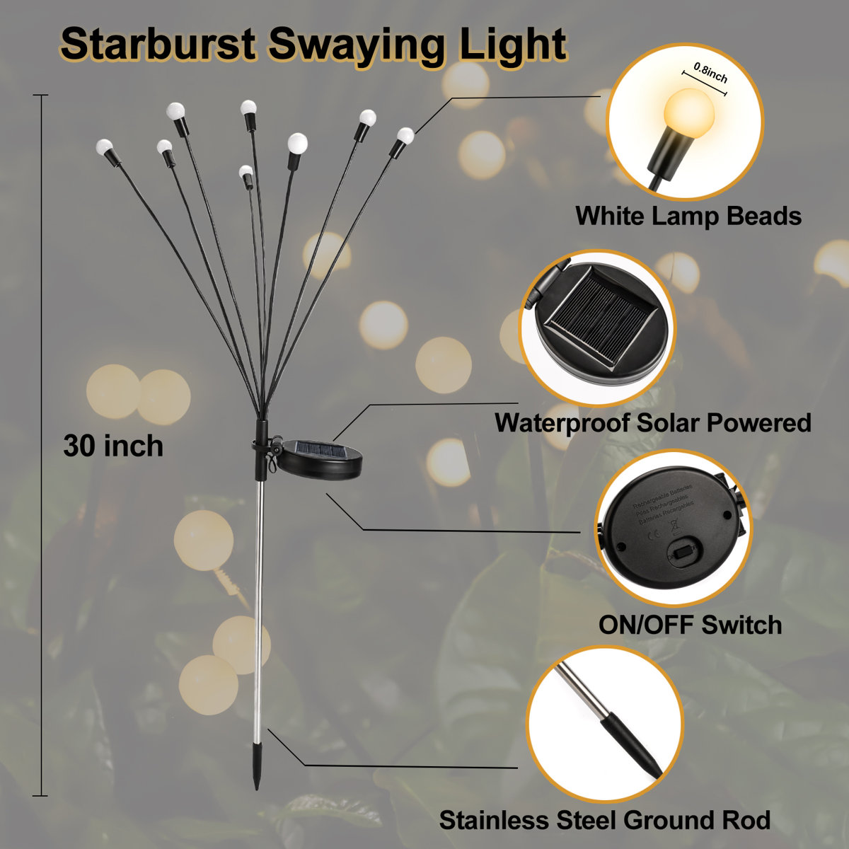 HEDAQI Low Voltage Solar Powered Firefly Lights Swaying Garden Lights Pathway Yard Patio | Wayfair